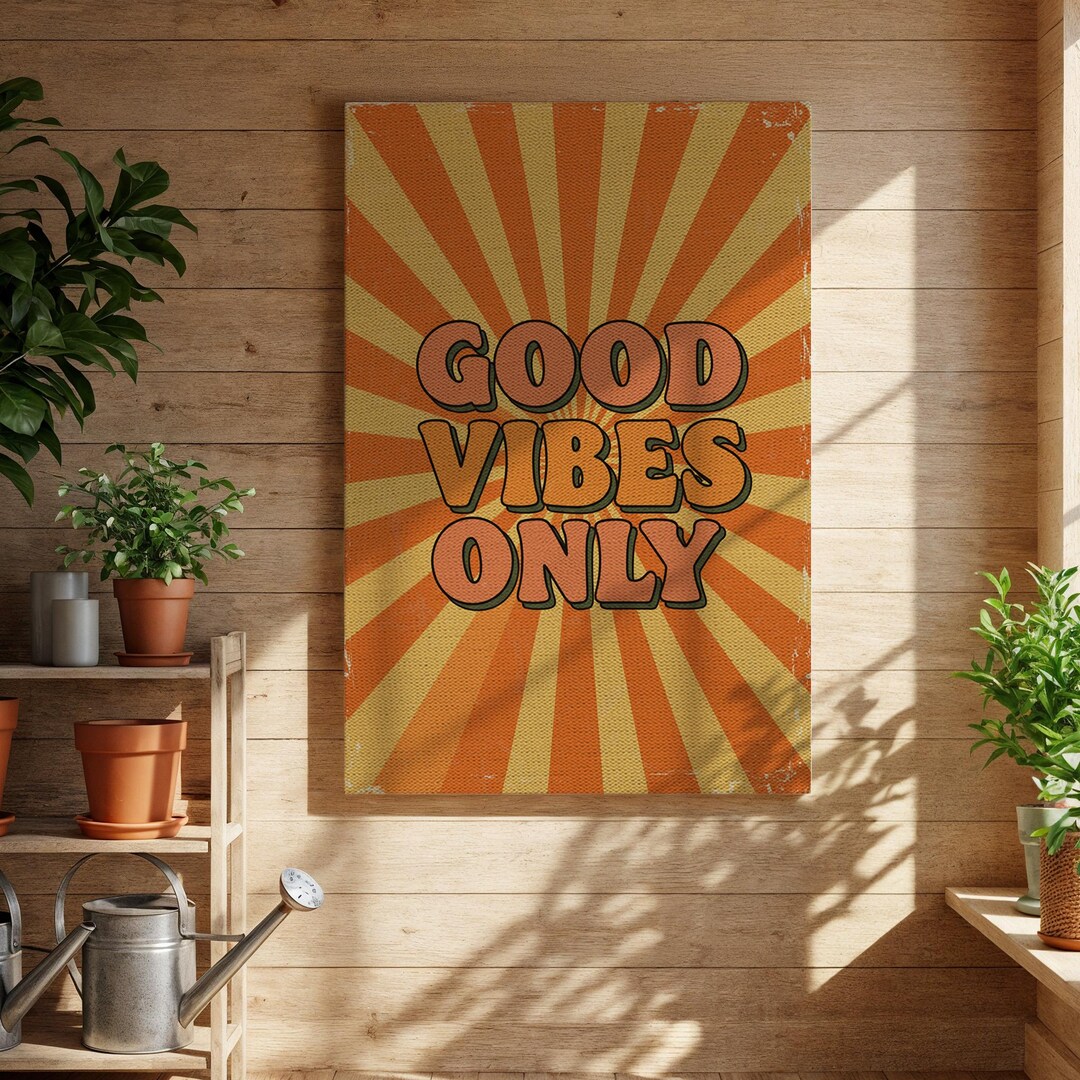 Good Vibes Only Canvas Wall Art Retro Sunburst Design With Positive ...