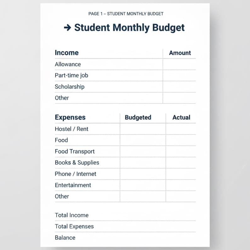 Student Budget Planner Printable | College Monthly Budget and Expense ...