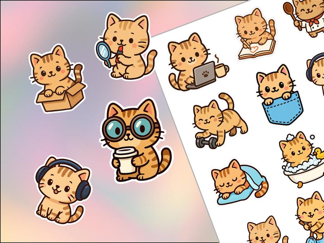 25 - Cute Cat PNG Stickers | Cat Animal Stickers | Cat Clipart ...