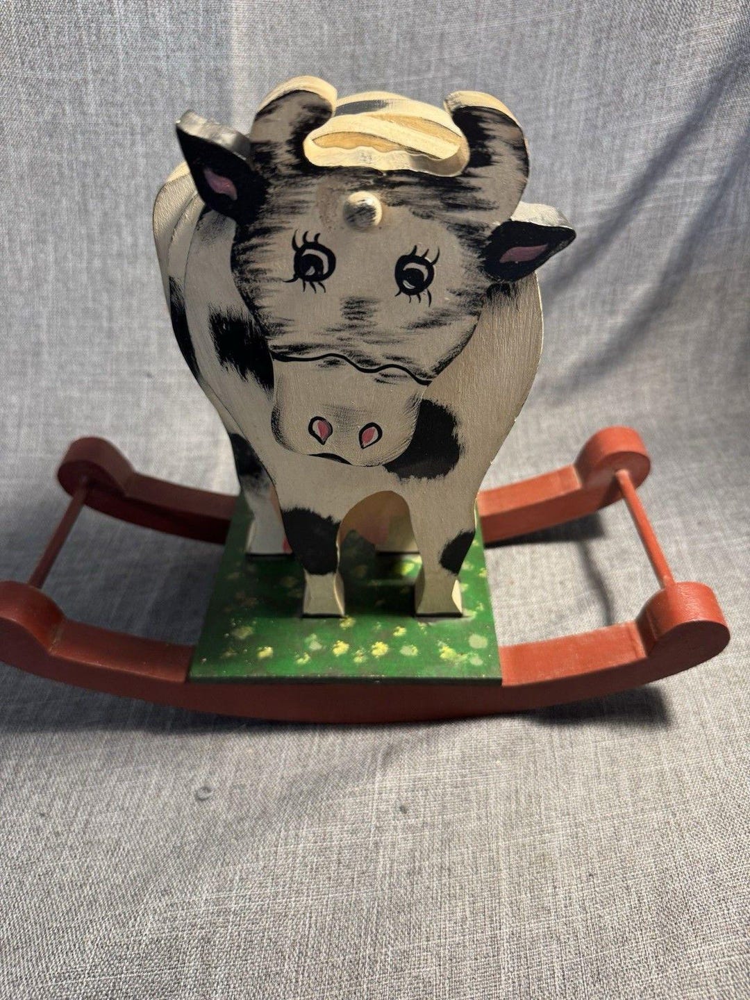 Vintage Handcrafted Wooden Rocking Cow Figurine Folk Art Farmhouse ...