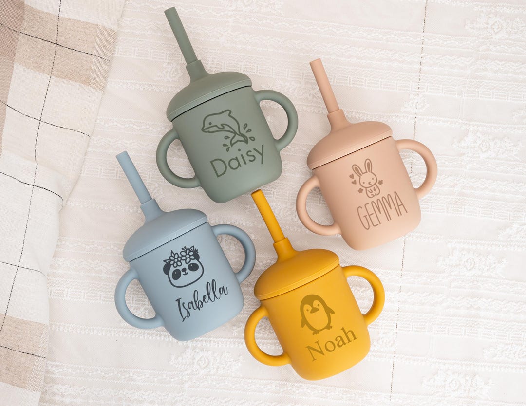 Personalized Silicone Cup With Handle, Custom Silicone Cup With Straw ...