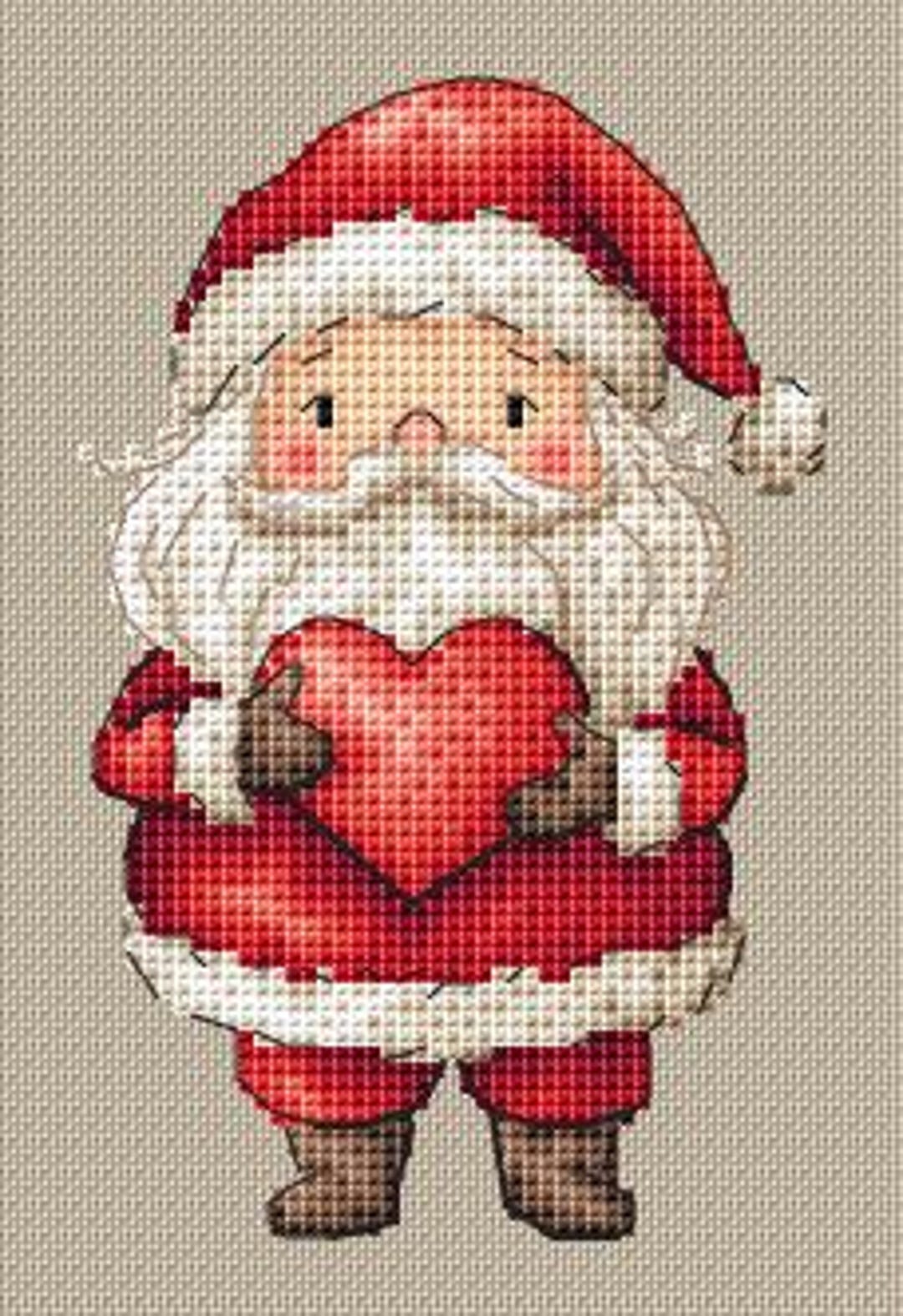 Santa With Heart Cross Stitch Pattern: Christmas Holiday Design (PDF ...