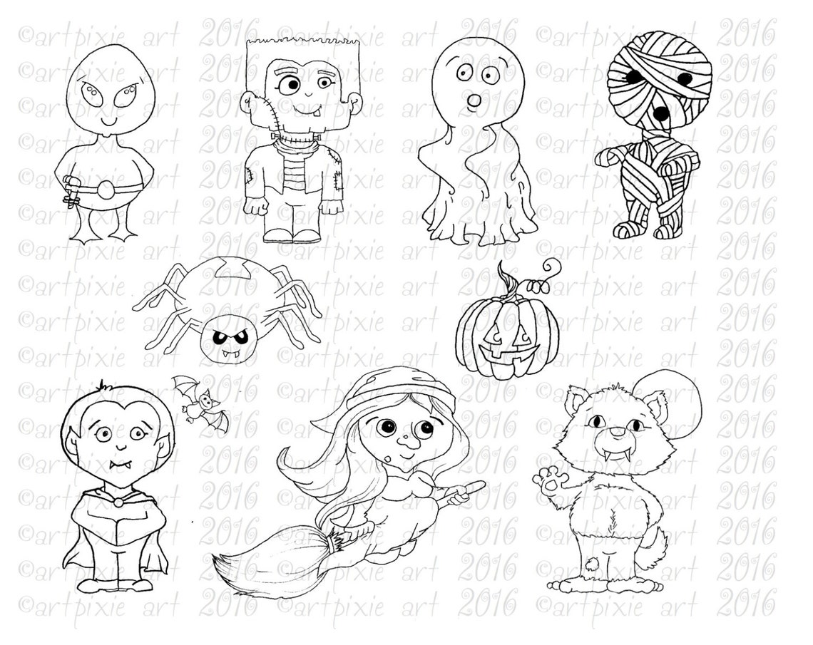 Halloween Chibi Characters 9 Image Collection of Digistamp - Etsy