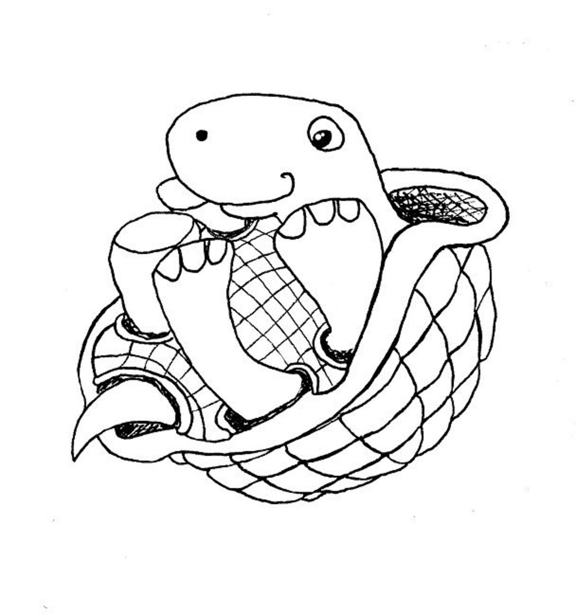 Happy Turtle on Back Ink Line Drawing, Clip Art, Digital Stamp, Digi ...