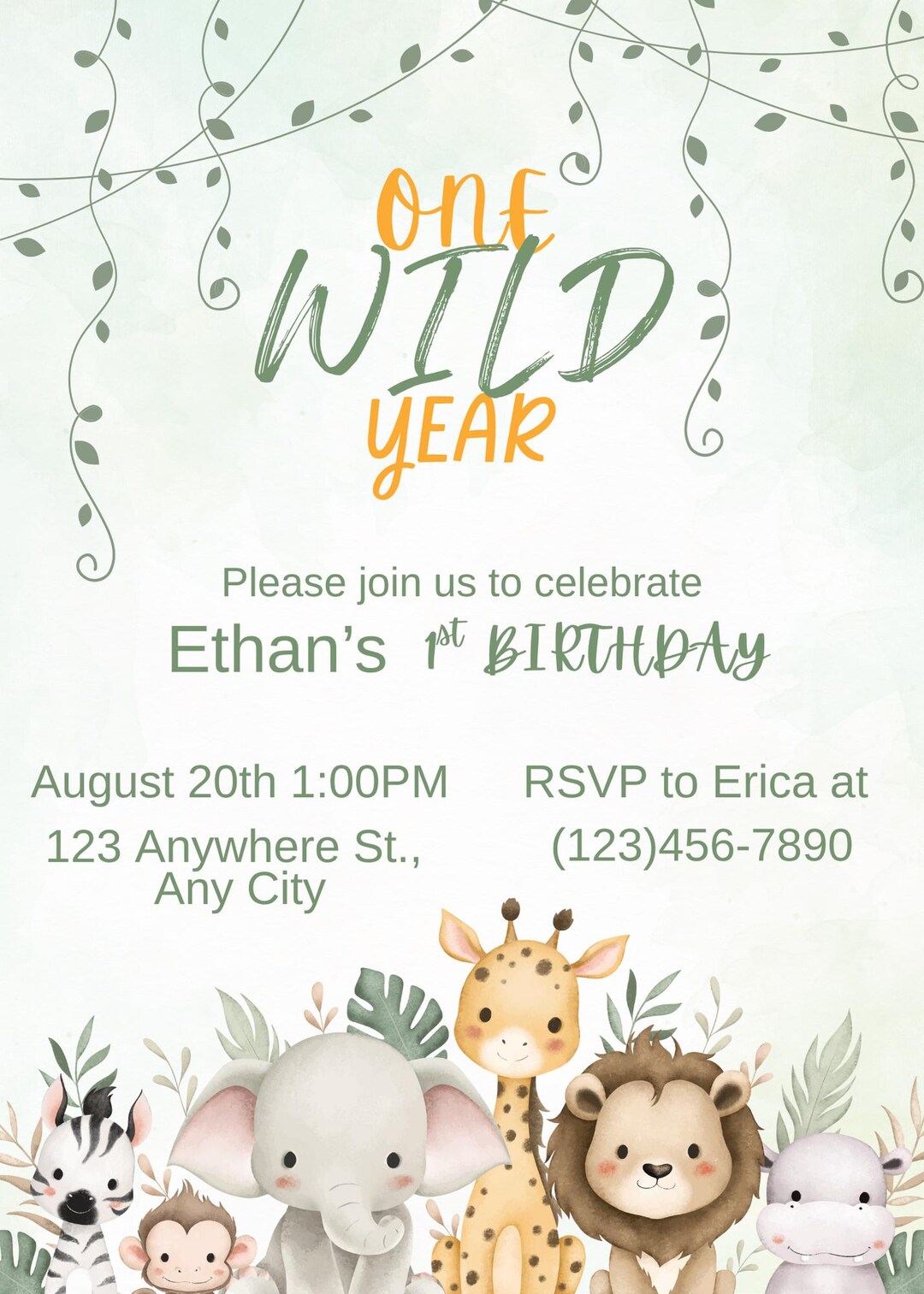 One WILD Year Birthday Party Invitation || Personalized for You || 5x7 ...