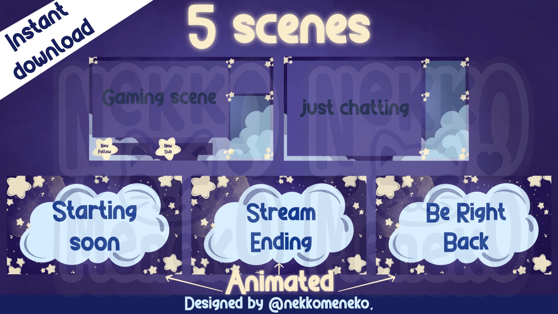 Cozy Stary Clouds Stream Overlay Bundle | Animated Starting Soon, BRB ...