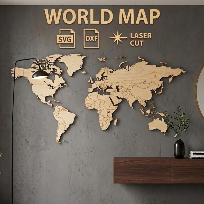 Laser Cut World Map Wall Art | Layered SVG File (digital Download) - Etsy