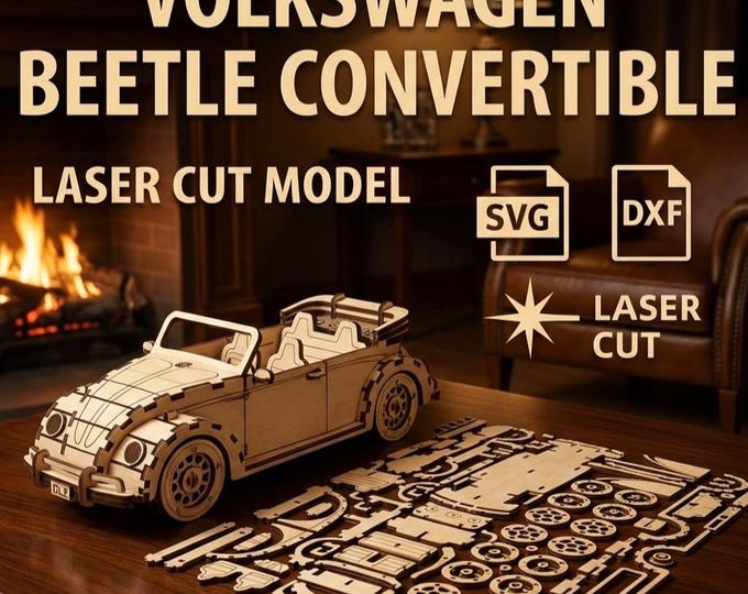Laser Cut Volkswagen Fusca Beetle Convertible 3D Puzzle. Laser Cut ...