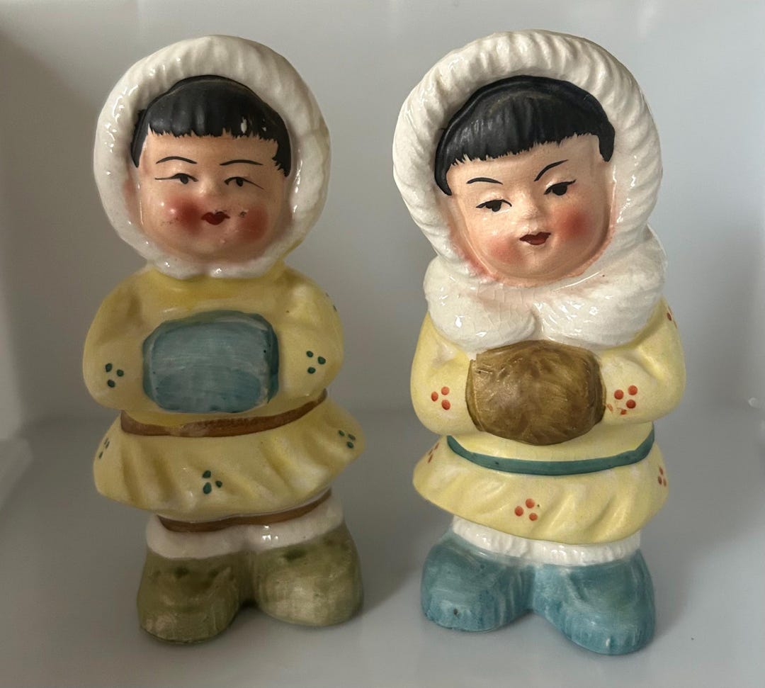 Vintage Retro Eskimo Boy & Girl Ceramic Salt and Pepper Shakers. Made ...