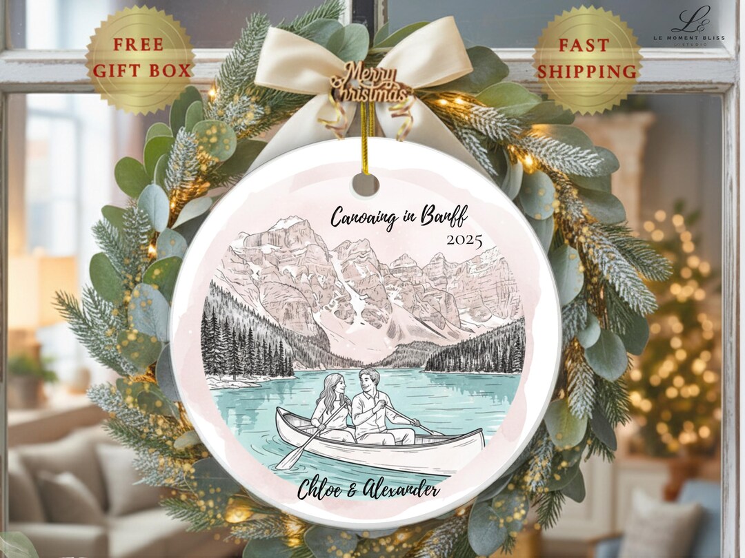 Banff Canoe Ornament – Personalized Couple 2025, Canadian Rockies ...