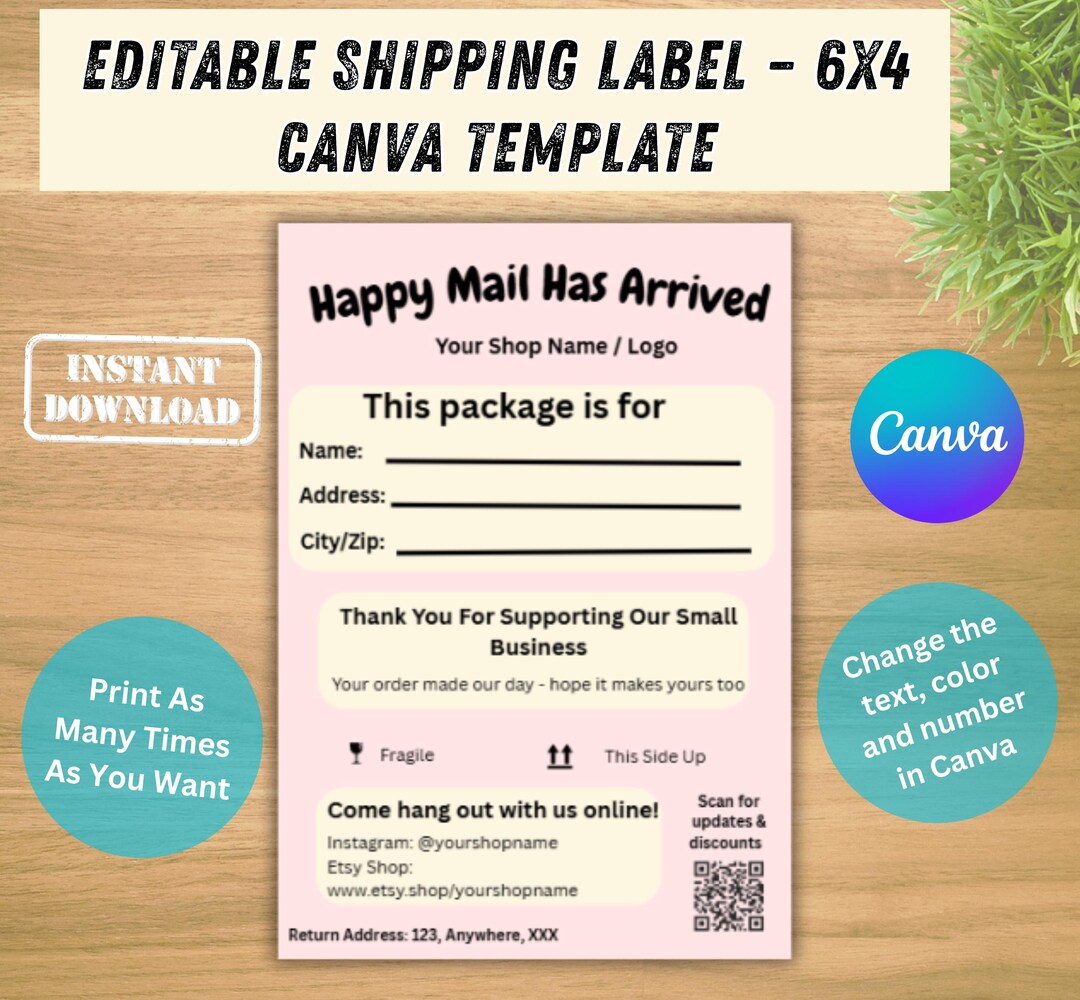 Editable Shipping Label – 6x4 Canva Template – Printable Address Label ...