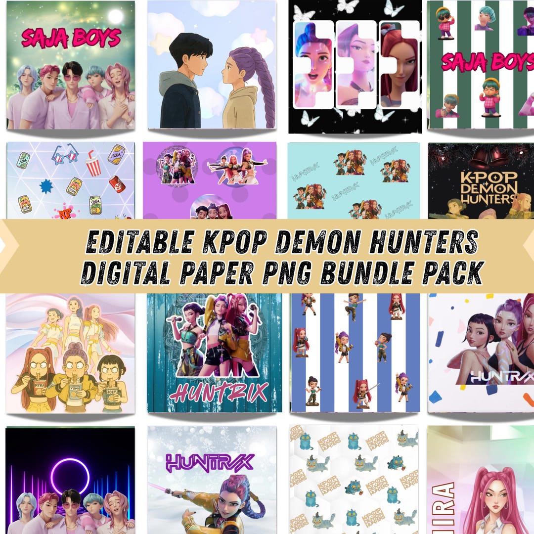 20+ Kpop Demon Hunters Digital Paper PNG Bundle | for Wallpapers, Phone ...