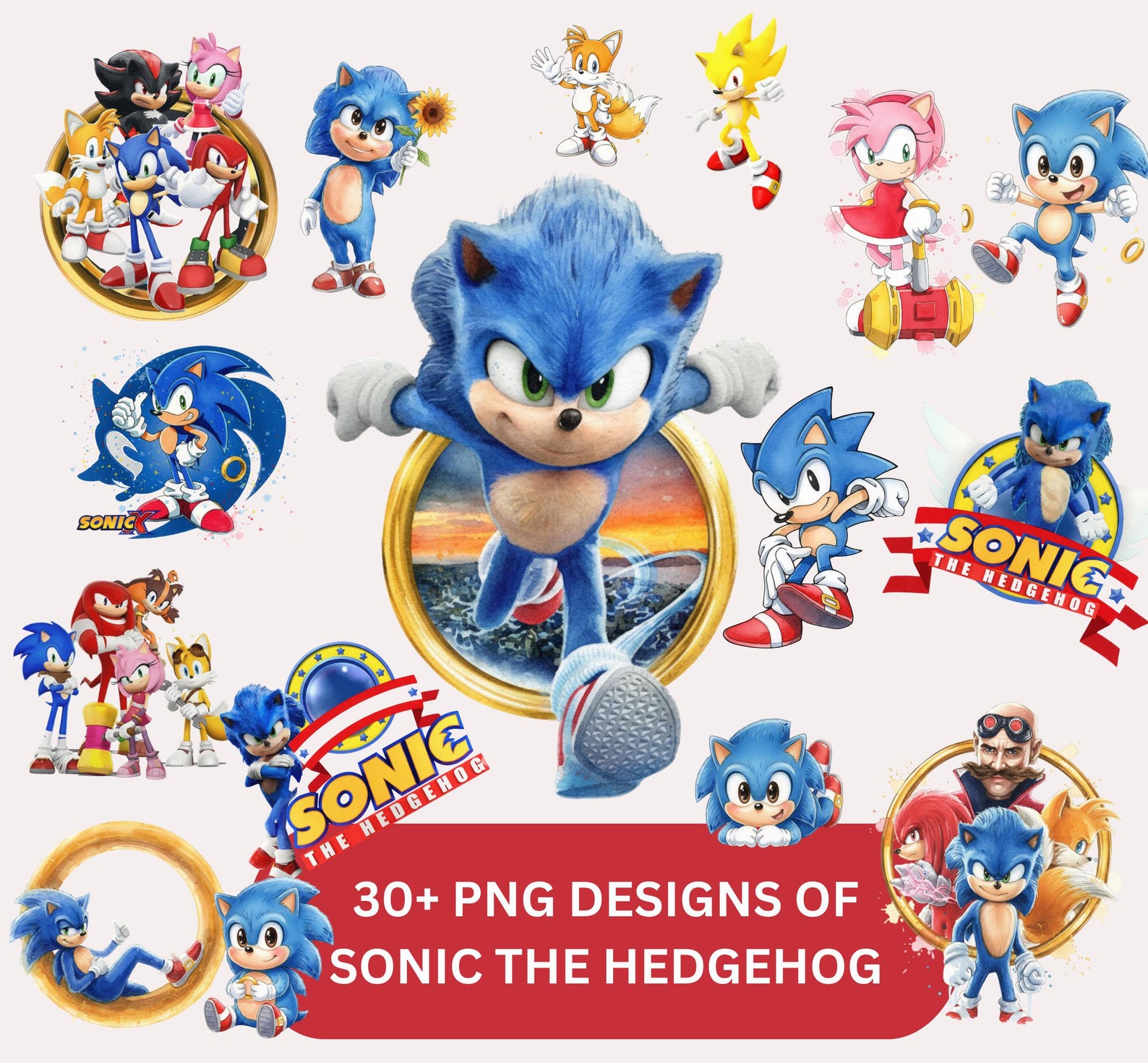 Sonic the Hedgehog PNG Bundle | 30+ 300 DPI Digital Designs | for ...