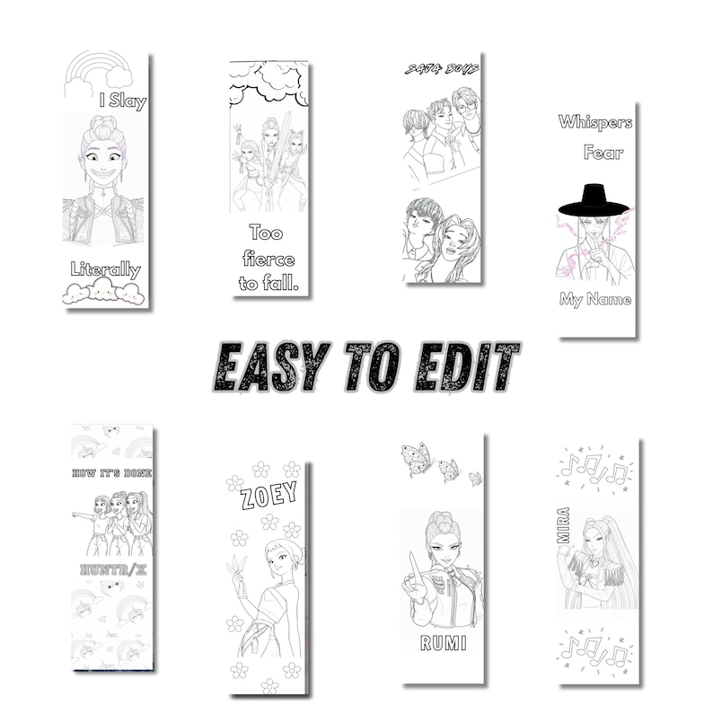 16 Editable K-pop Demon Hunters Coloring Bookmarks | Canva Template ...