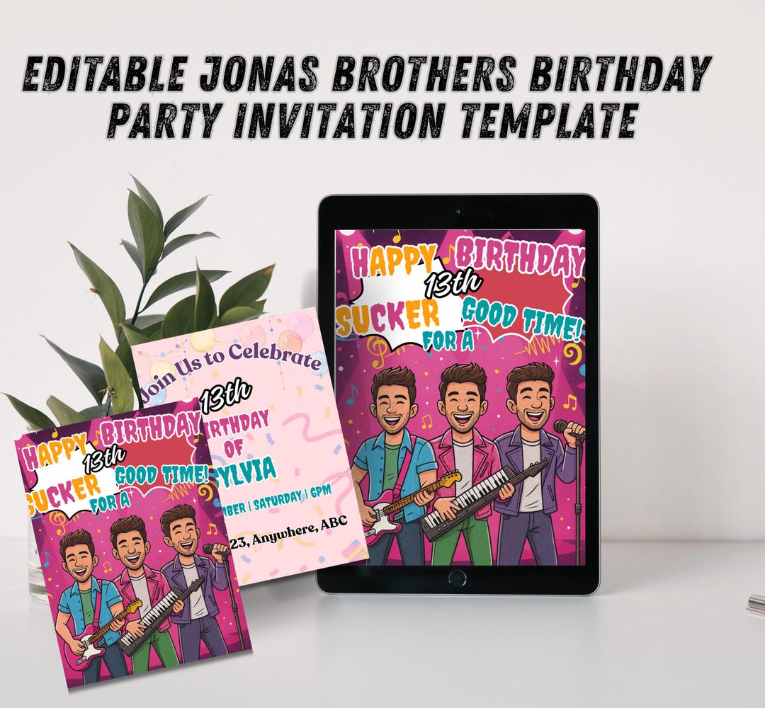 Jonas Brothers Birthday Invitation – Editable Pop Star Party Card ...