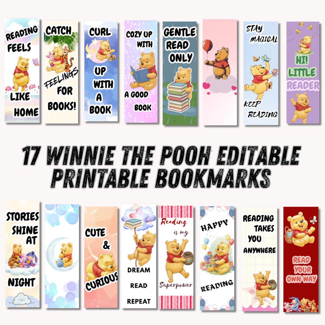 Winnie the Pooh Editable Bookmark PNG Set – 17 Printable Bookmarks ...