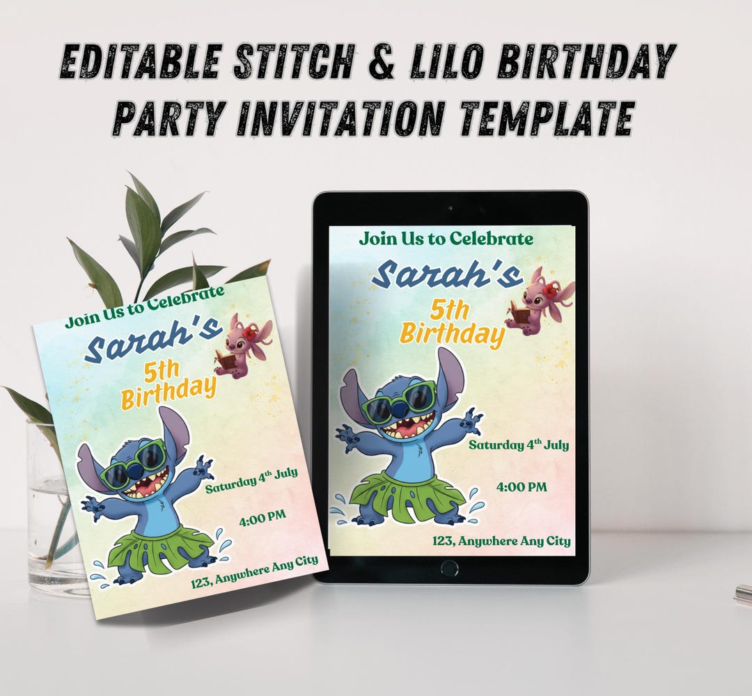 Stitch & Lilo Birthday Invitation – Editable Canva Template (digital ...