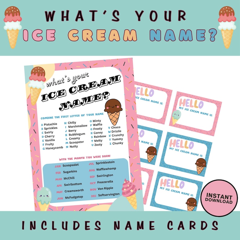 What's Your Ice Cream Name Printable Game | Summer Birthday Party ...