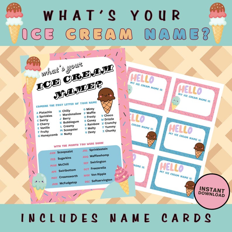 What's Your Ice Cream Name Printable Game | Summer Birthday Party ...