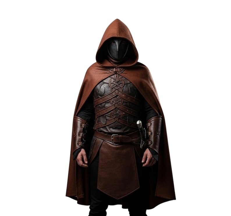 Brown Leather Hooded Cloak Armor Set | Medieval Fantasy Cosplay Costume ...