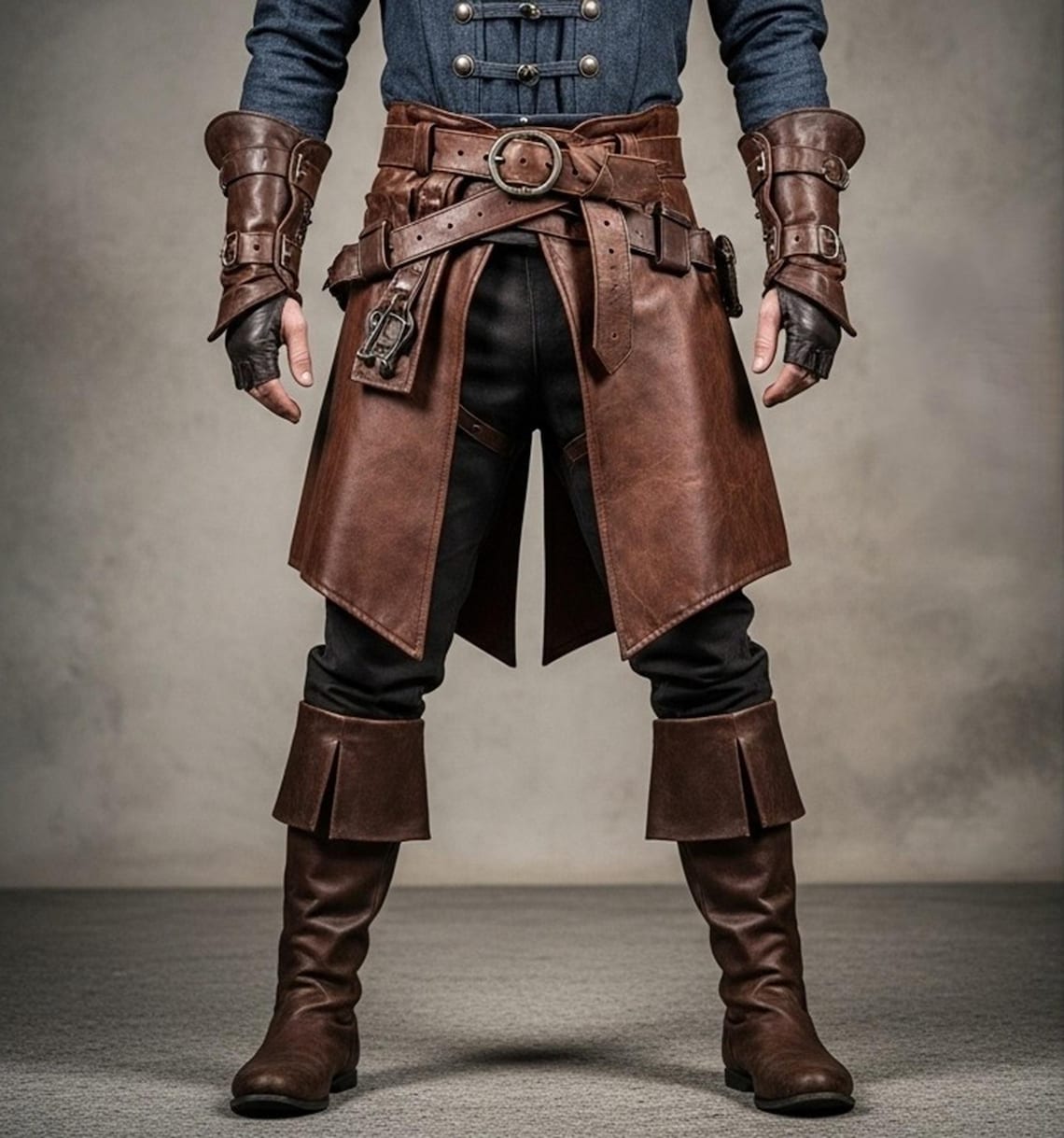 Men’s Brown Leather Warrior Kilt Belted Skirt | Handmade Medieval ...
