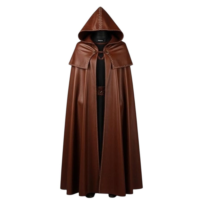 Handmade Brown Leather Hooded Cloak Medieval Fantasy Cape Cosplay ...