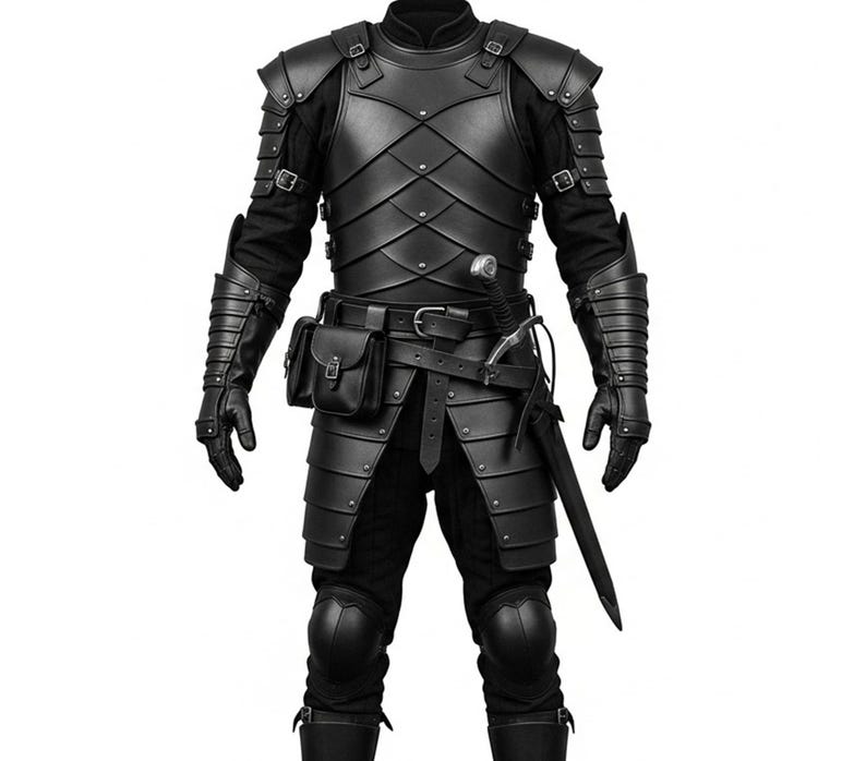 Black Leather Warrior Armor Medieval Knight Costume Fantasy Battle Suit ...