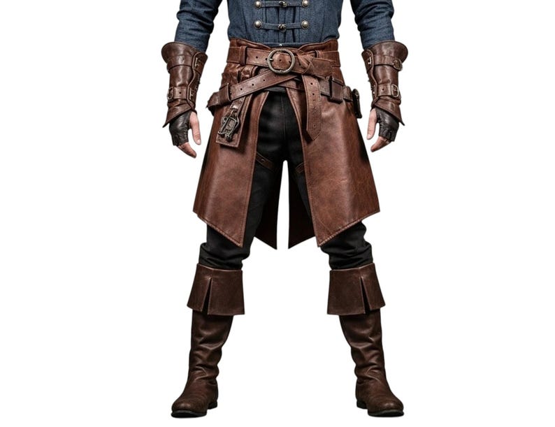 Men’s Brown Leather Warrior Kilt Belted Skirt | Handmade Medieval ...