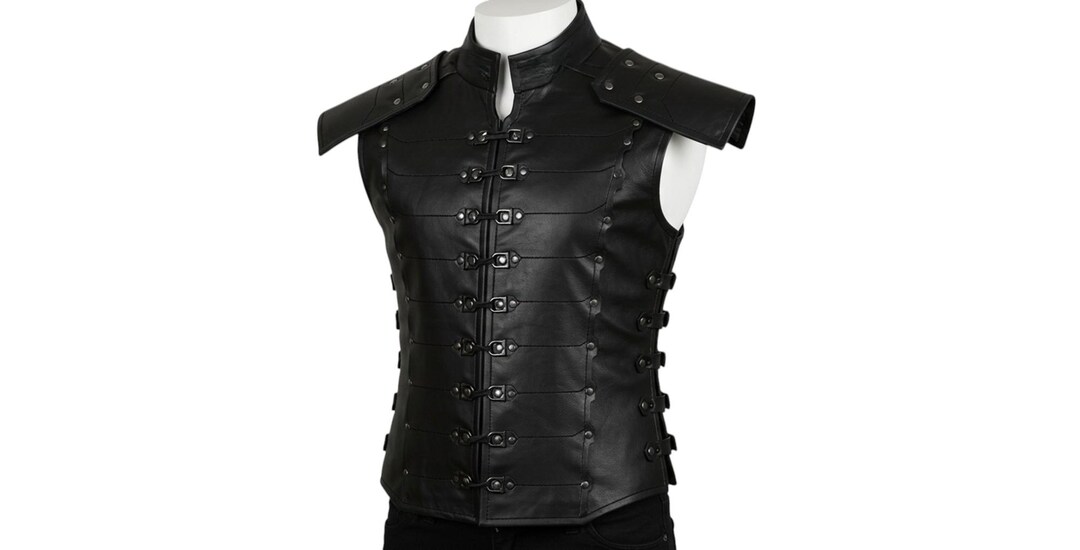 Black Leather Warrior Vest for Men – Medieval Gladiator Armor Chest ...