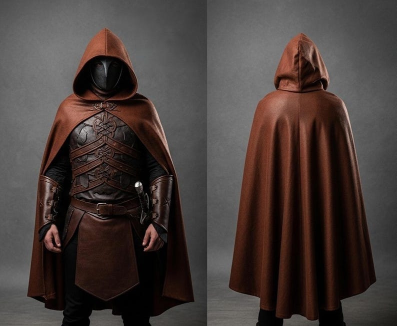 Brown Leather Hooded Cloak Armor Set | Medieval Fantasy Cosplay Costume ...