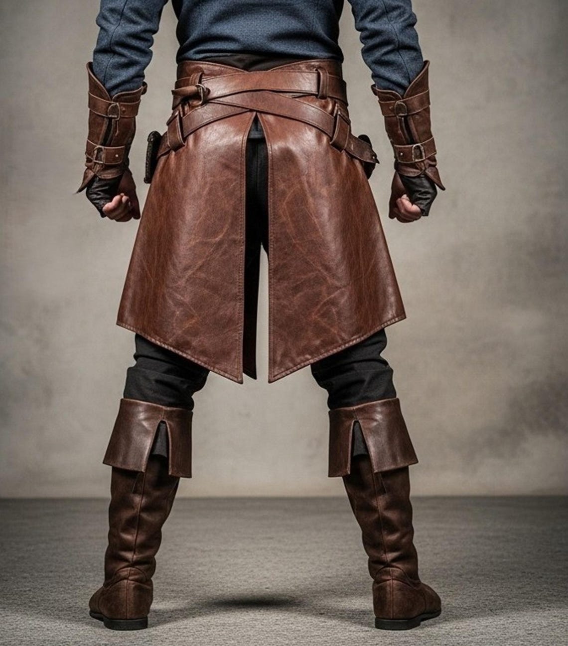Men’s Brown Leather Warrior Kilt Belted Skirt | Handmade Medieval ...