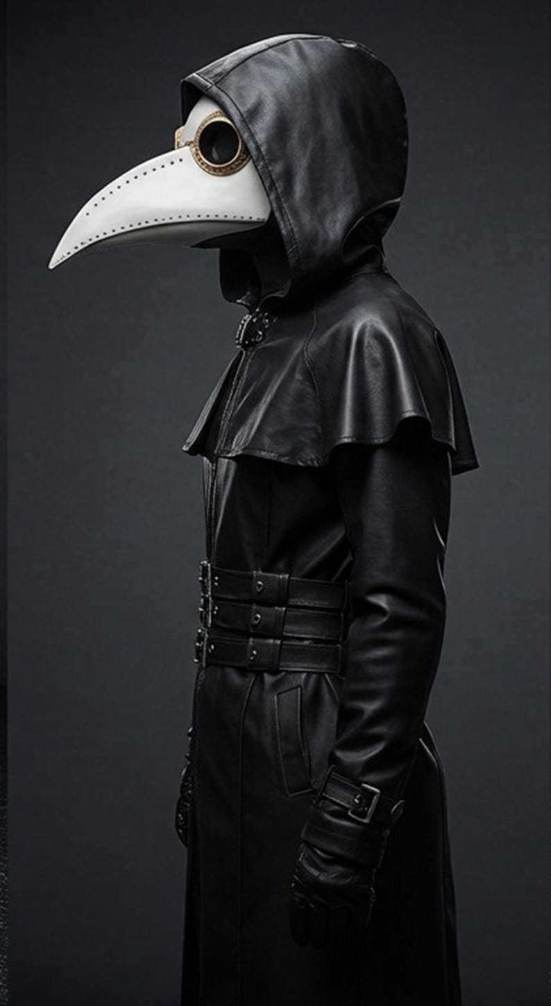 Real Leather Plague Doctor Coat | Gothic Black Hooded Trench Outfit ...