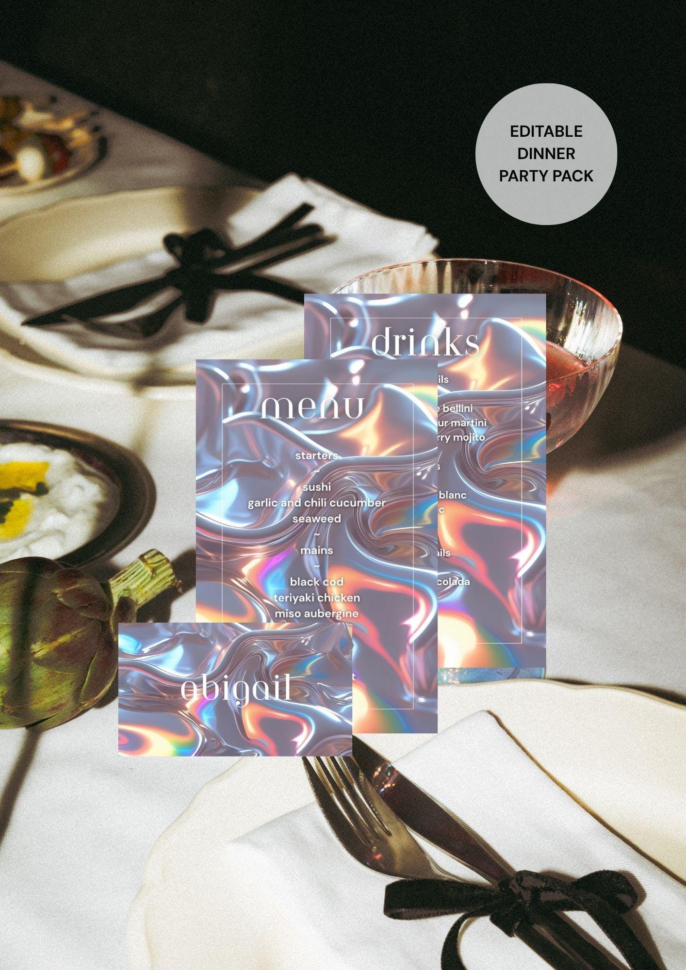 METALLIC | Personalised | Dinner Menu | Drinks Menu | Seat/ Name Tags ...