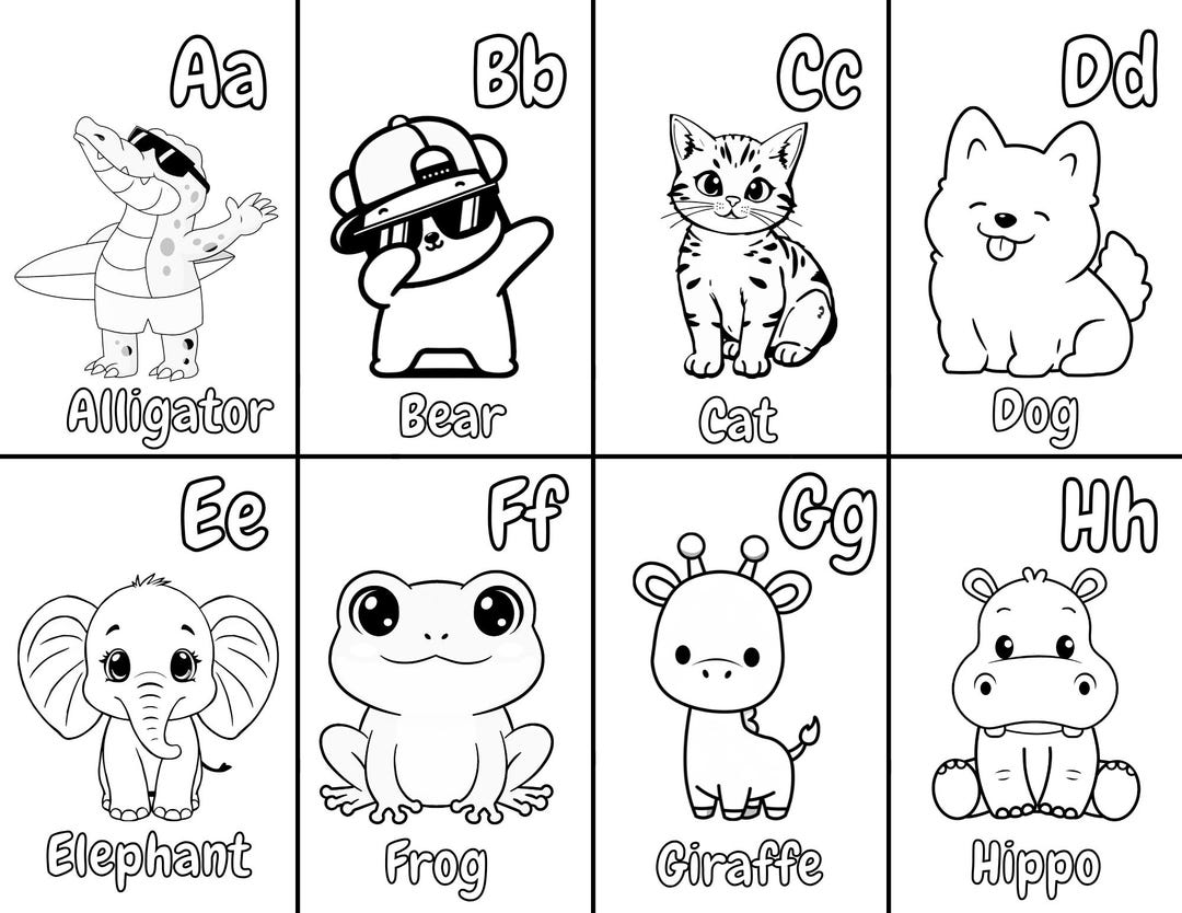 Animal Alphabet Flash Cards | ABC Coloring Pages, Preschool Learning ...