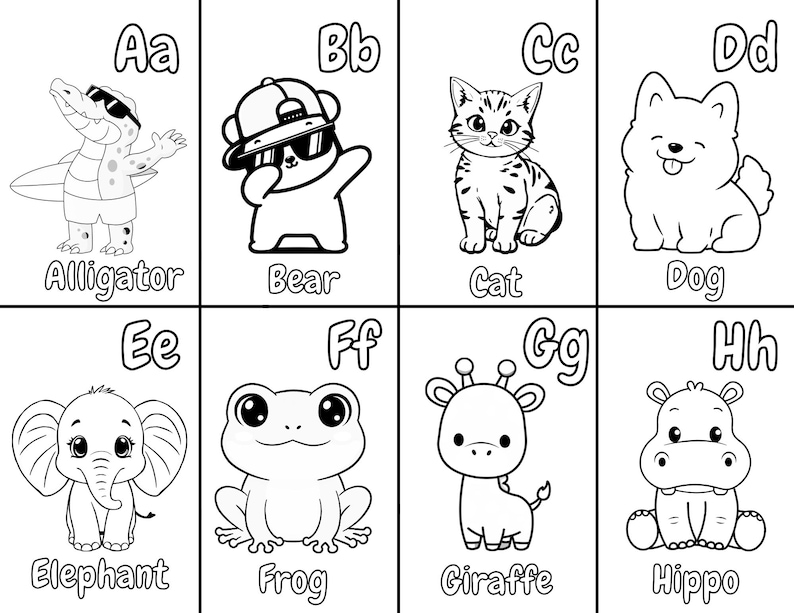 Animal Alphabet Flash Cards | ABC Coloring Pages, Preschool Learning ...