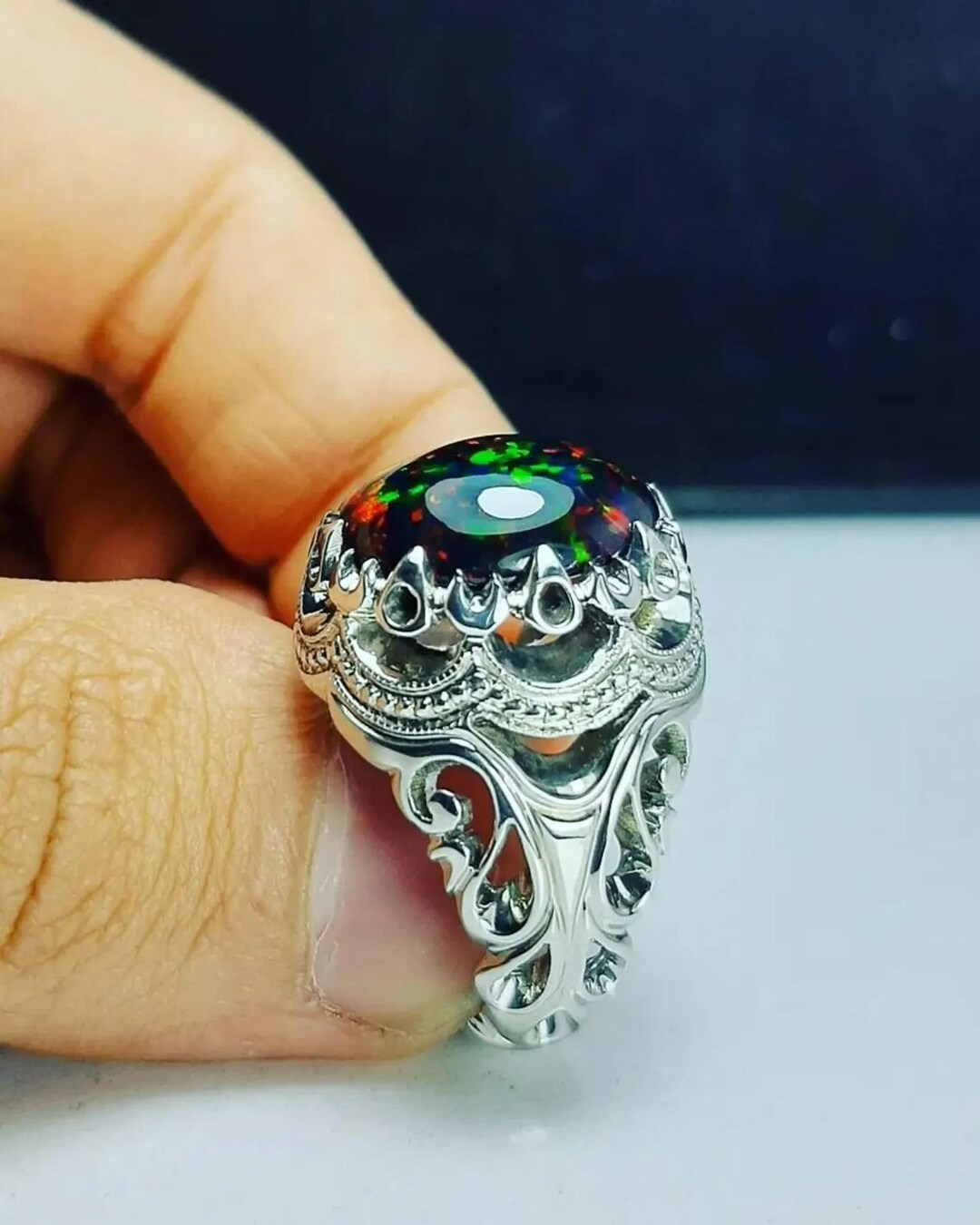 5ct Natural Fire Opal Men's Ring: Sterling Silver Oval Cabochon - Etsy
