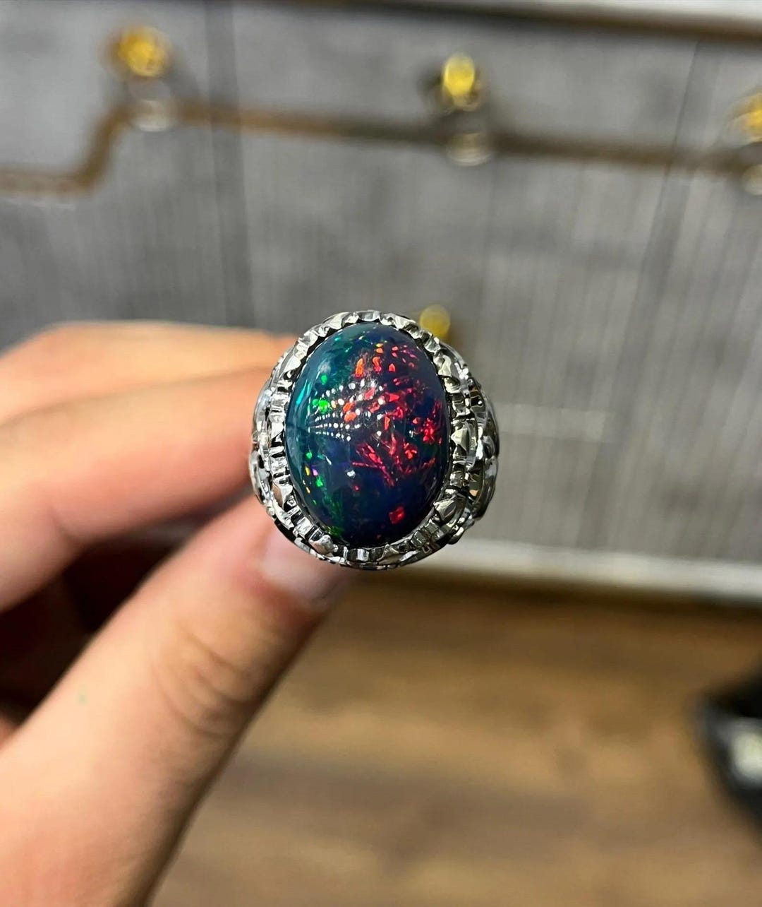7 Carat Natural Fire Opal Men's Ring: Sterling Silver October ...