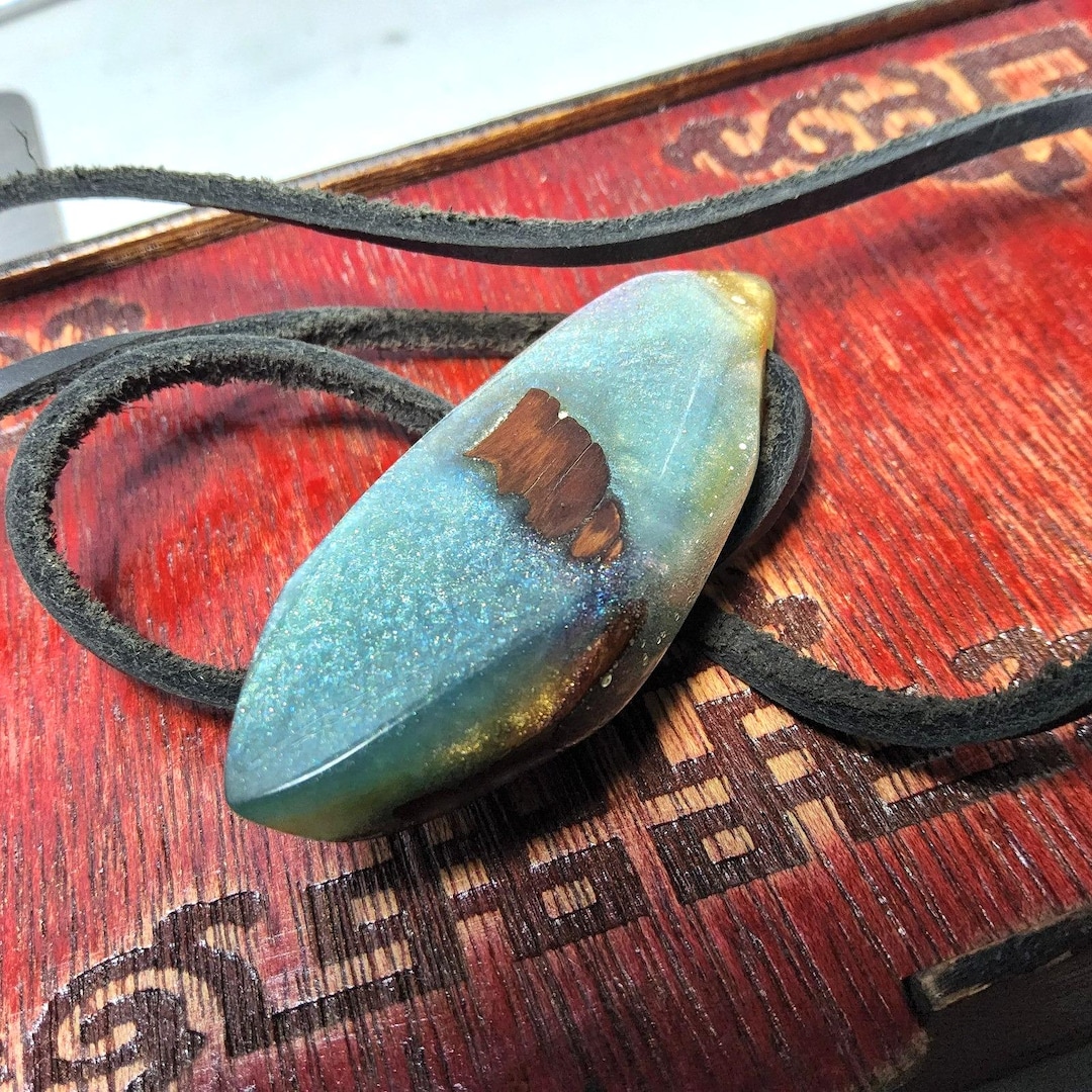 300 Yr Old Cypress Epoxy Resin Handmade 1x2.75 Art Pendant Leather ...