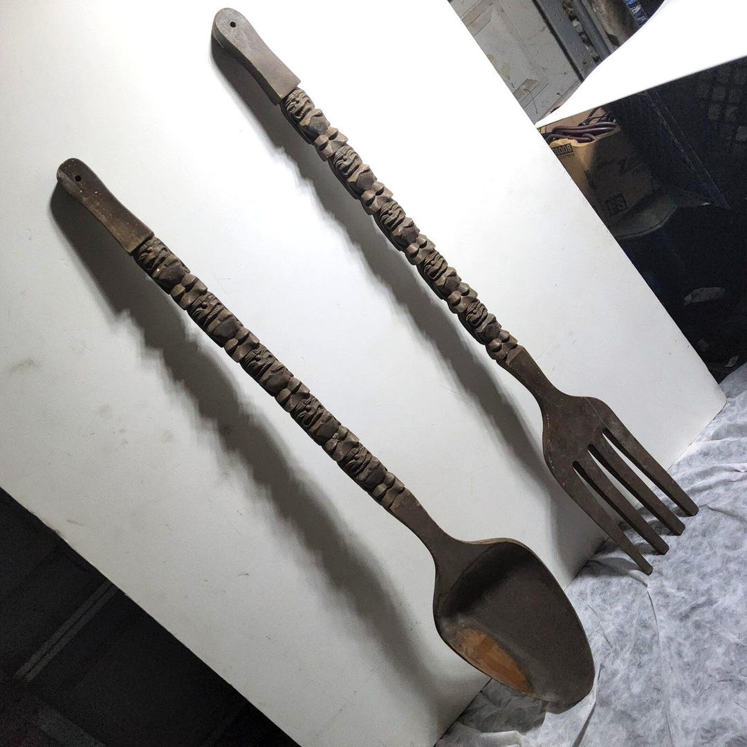 Vintage 54x9 Spoon Fork Set South Pacific Exotic Wood Tiki Island Decor ...