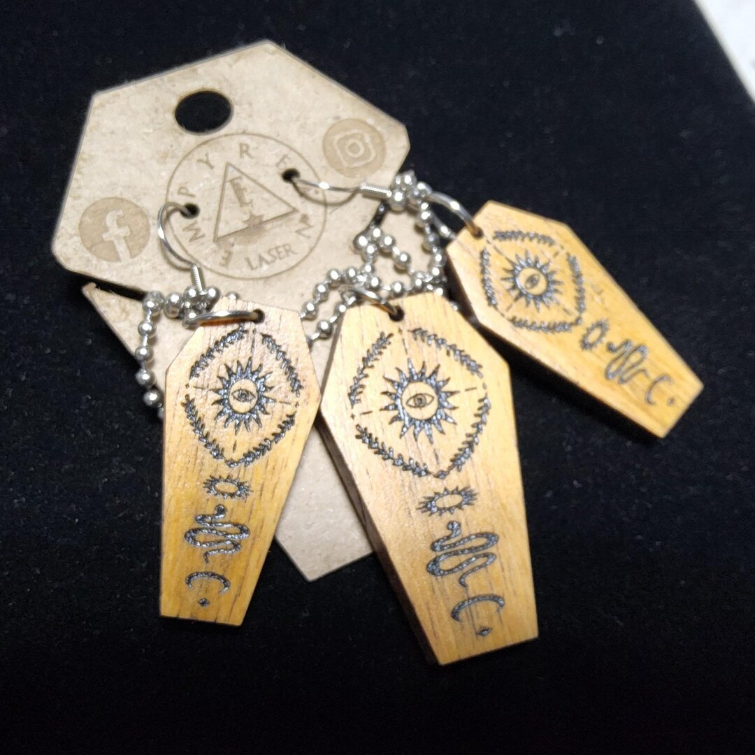 Lasered Mystical Eye Snake Coffin Earrings Necklace Set Maple Symbol ...