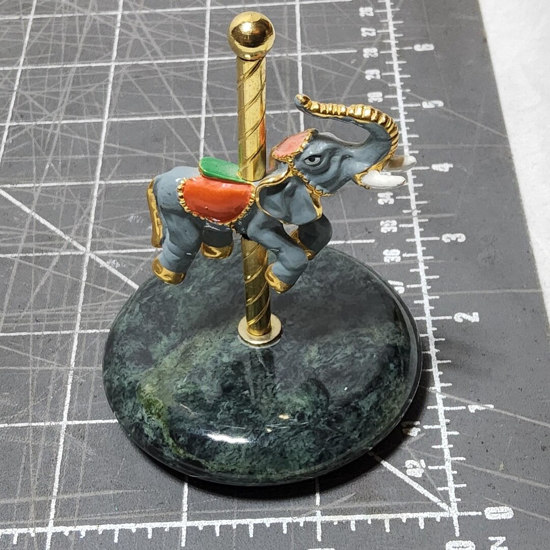 Carousel Vintage Grey Elephant 1980s Brass Pole 3x3x3 Green Marble Base ...