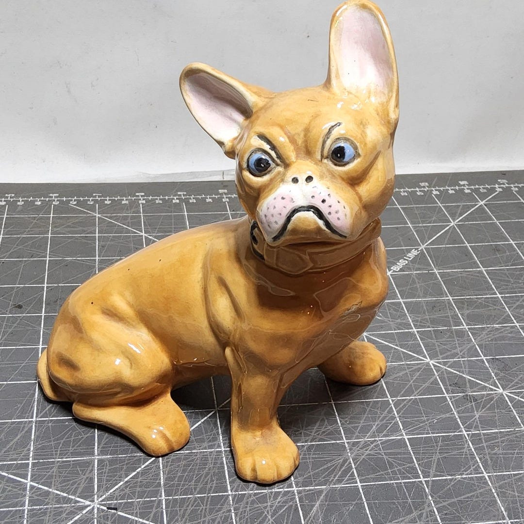 Vintage Ceramic 7x6x4 Boxer Dog Sitting up Figurine Tan Mid Century ...