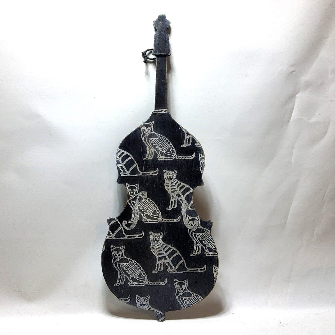 Laser Etched Cut Skeleton Web Cats Art Cello 9.5x25.5 Goth Witchy ...