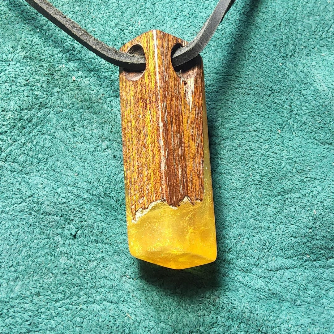 300 Yr Old Cypress Epoxy Resin Fusion Handmade 1x2.5 Pendant Leather ...