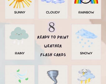 12 Weather Cards | Montessori Flashcards | Pre-school Cards | Rainbow ...