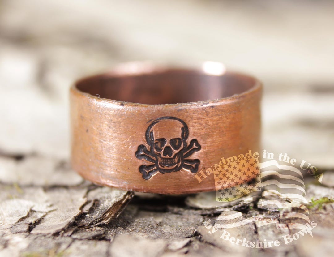 Stamped Copper Skull & Crossbones Ring: Pirate Jolly Roger Jewelry - Etsy