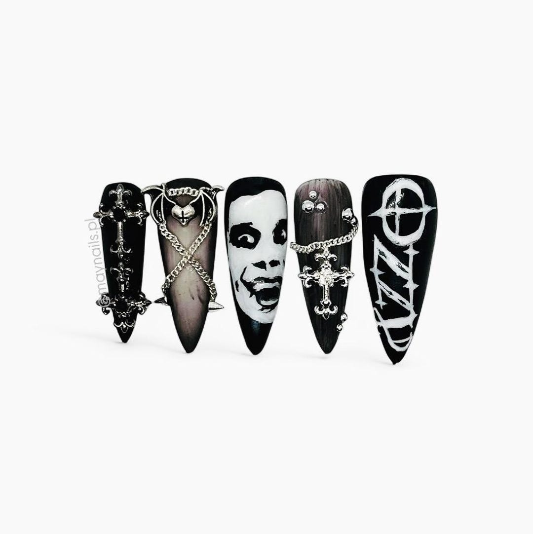 Ozzy Osbourne Gothic Press-on Nails – Hand Painted Rock Nails – Heavy ...