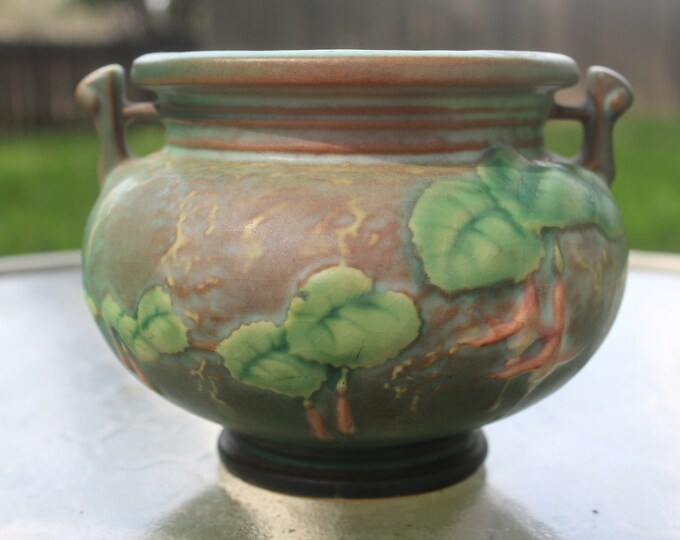 Vintage 1930s 1938 Roseville Art Pottery Fuchsia Green Ceramic ...