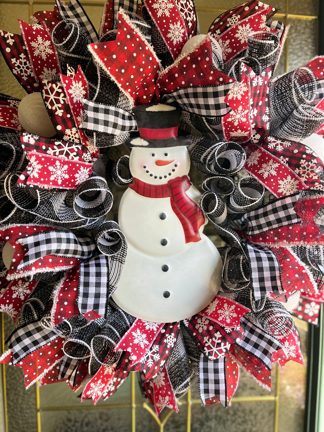 Snowman Winter Wreath / Buffalo Plaid Snowman Wreath/ Rustic - Etsy