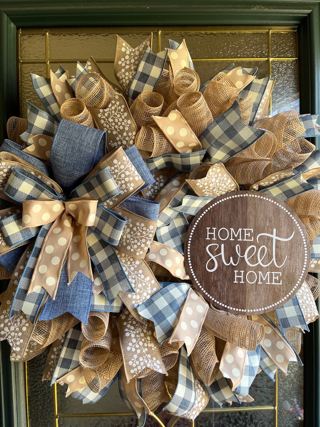 Farmhouse Wreath/blue Rustic Wreath/home Sweet Home Wreath/all Season ...